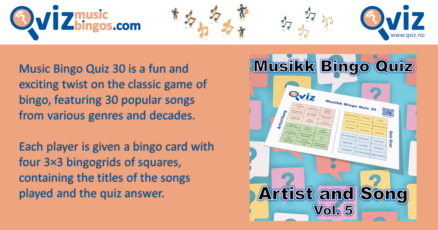 Artist og Sang Vol 5 - Musikk Bingo Quiz 30 - Qviz
