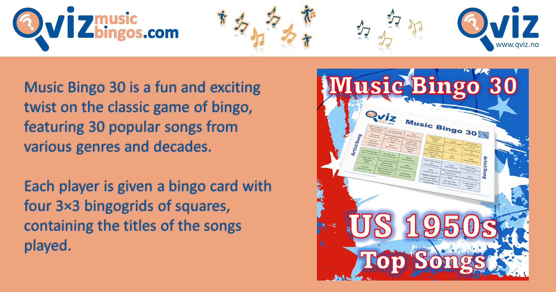 US 1950s Top Songs - Musikk Bingo 30 - Qviz