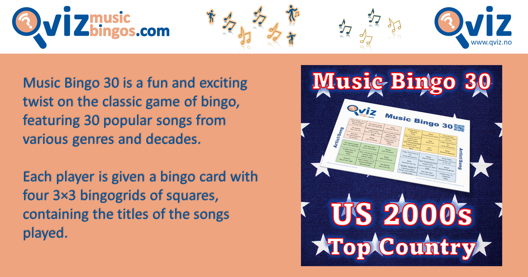 US 2000s Top Country - Musikk Bingo 30 - Qviz