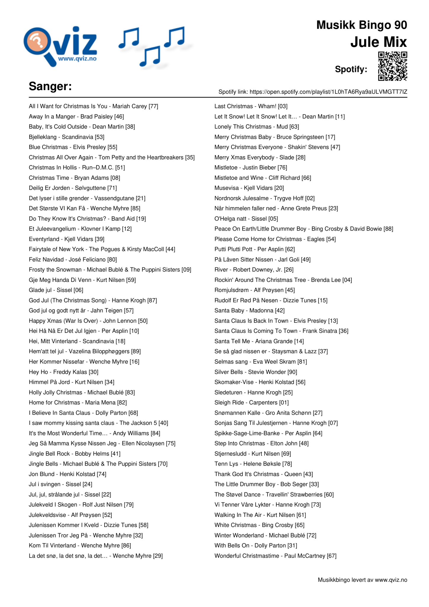 Jule Mix - Musikk Bingo 90 - Qviz